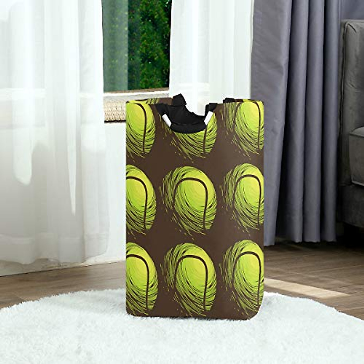 DOMIKING Sport Tennis Ball Laundry Hamper 12.6 x 11 x 22.7 Inch Collapsible Organizer Basket Clothes Laundry Basket Storage Organizer for Toy Collection