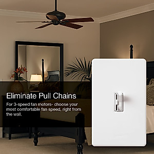 Lutron Toggler 3 Speed Fan Control, 1.5-A Single Pole/3-Way TGFSQ-FH-WH, White