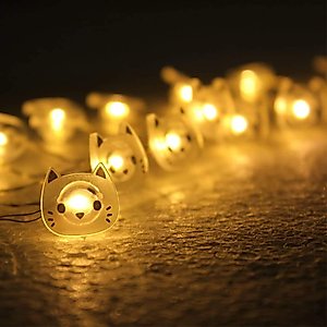 MUMENG String Lights Warm White 20 LEDs Lovely Cat Decoration Lighting Battery Power Fairy Light Easy Installment for Indoor Outdoor Wedding Festoon Party