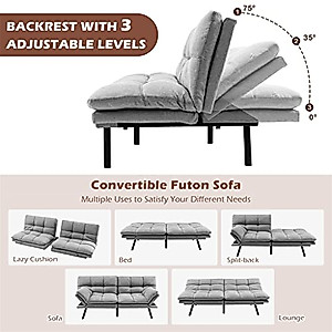 sgzyl Convertible Futon Sofa Bed Memory Foam Couch Sleeper W/Adjustable Armrest Grey