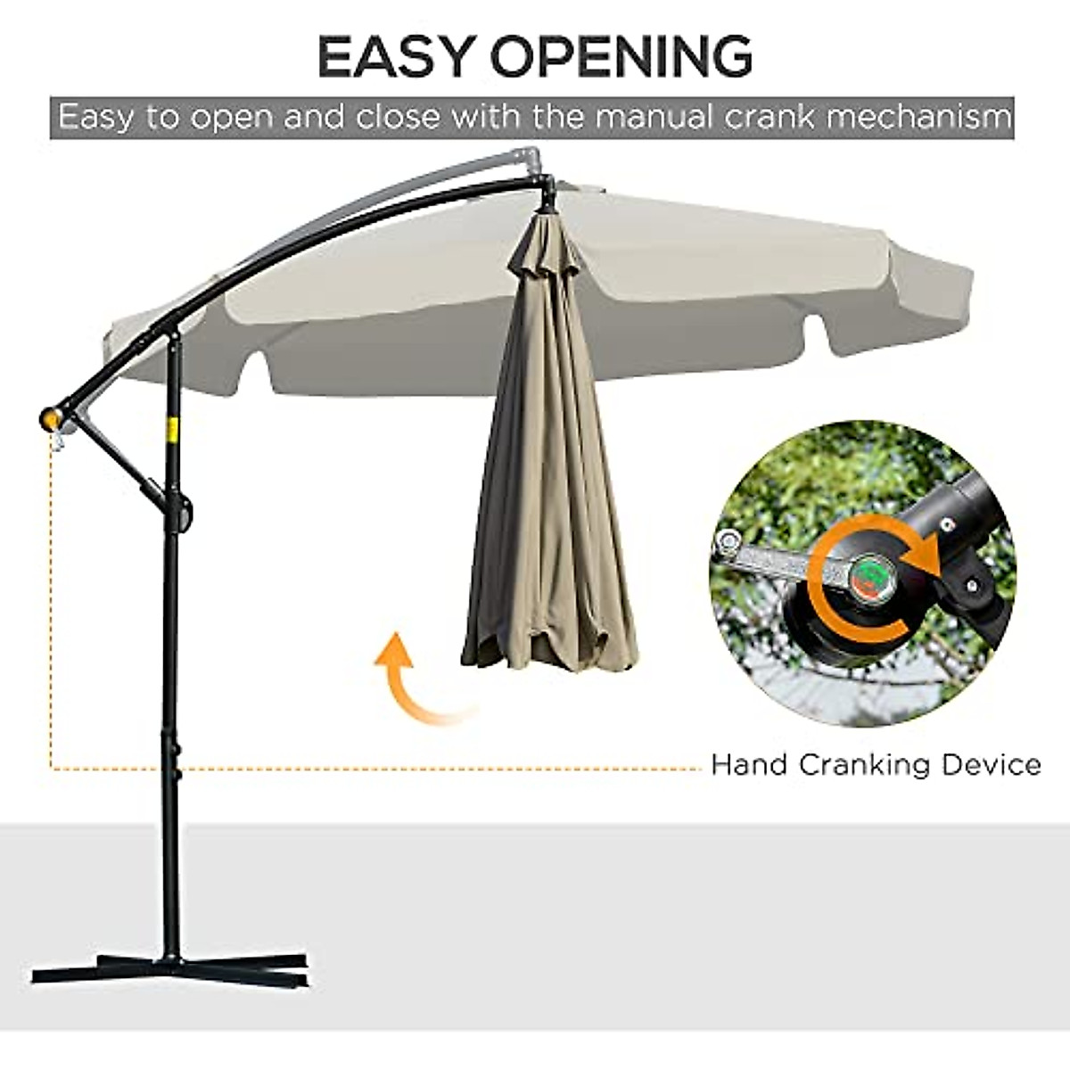 Outsunny 9' Offset Hanging Patio Umbrella, Cantilever Umbrella with Easy Tilt Adjustment, Cross Base and 8 Ribs for Backyard, Poolside, Lawn and Garden, Brown