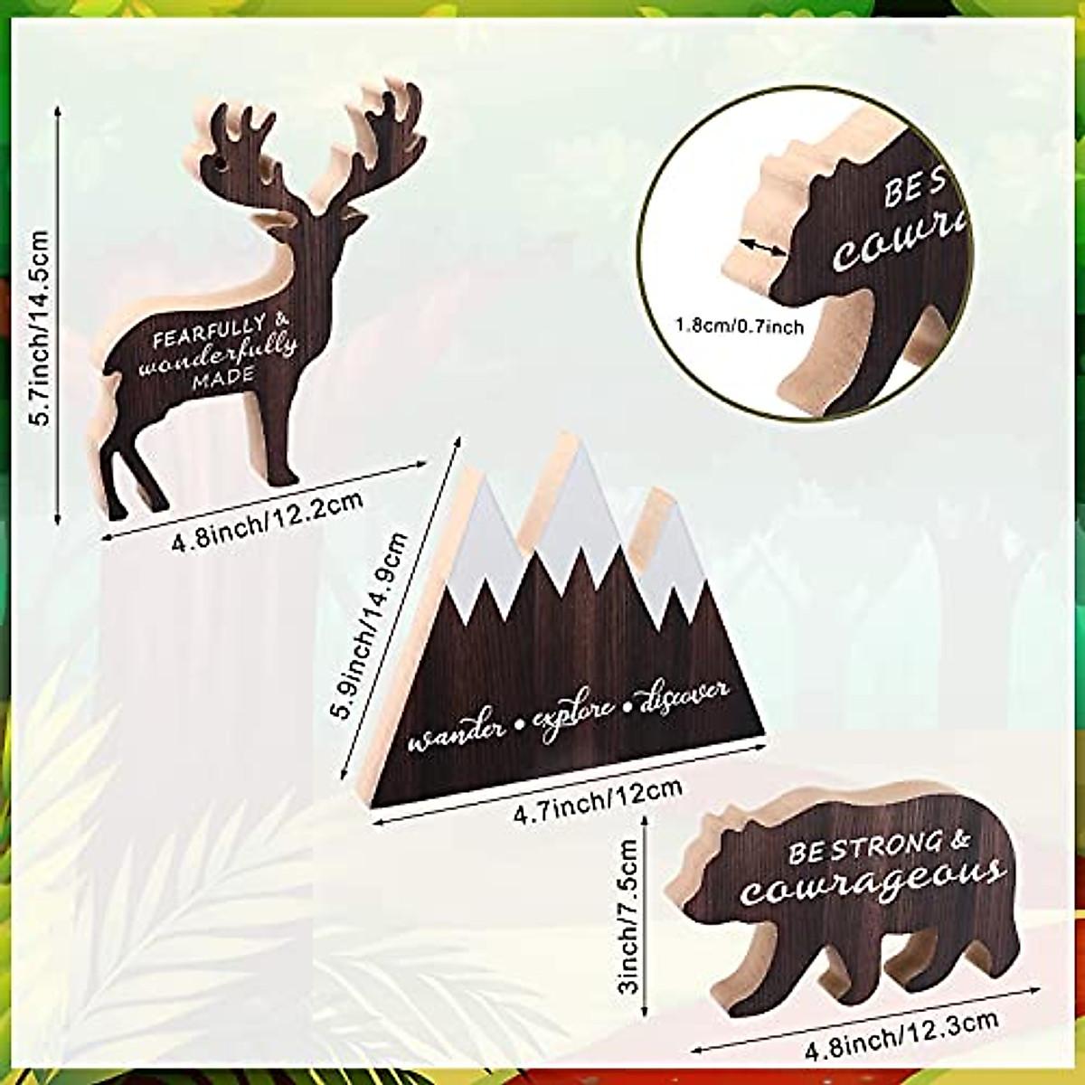 3 Sets Wooden Mountain Decor Woodland Inspirational Quote Wooden Sign Wander Explore Discover Neutral Nursery Table Decor Centerpiece Wooden Mountain Deer Bear Decor for Baby Girl Boy Room Decor