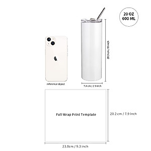 PYD Life 8 Pack Sublimation Tumblers Blanks 20 OZ Skinny White Straight Stainless Steel Cups with 10 PCS Shrink Wrap Film for Tumbler Press Machine Sublimation Oven Sublimation Printing