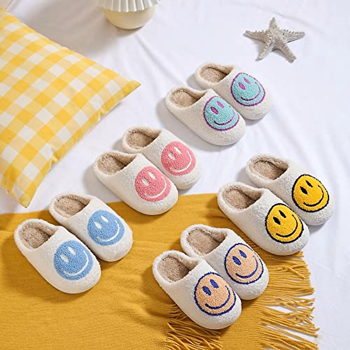 COVS Cute Kids Smile Face Slippers for Girls Boys Soft Plush Happy Face Slippers Non-Slip Toddler Warm House Slippers Little kids smile slippers Indoor Outdoor（Pink 20/21）