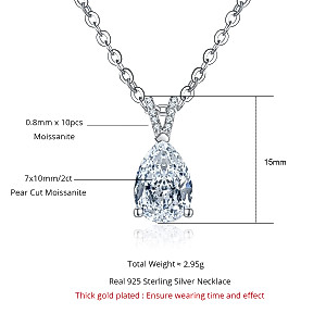 AnuClub 2CT Pear Cut Moissanite Pendant Necklace For Women, D Color Lab Create Diamond 18K Gold Plated Silver Necklace, Christmas Gift for Women With Certificate