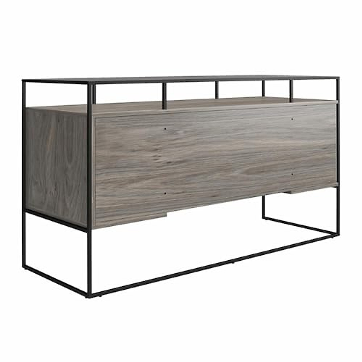 Ameriwood Home Camley Modern 2-Drawer Desk with Fluted Glass Top, Gray Oak