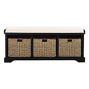 Safavieh Black American Homes Collection Lonan Grey and White Wicker Storage Bench, 0