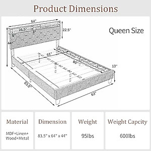 Haplized Queen Size Bed Frame with Storage, Shelf Upholstered Headboard, Platform Bed with Outlet & USB Ports, Wood Legs, No Box Spring Needed, Easy Assembly, Beige