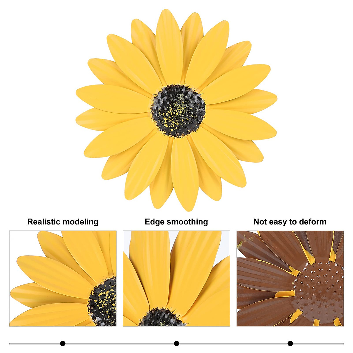 Happyyami Floral Wall Sculpture Metal Daisy Wall Art Inspirational Wall Sculptures Sunflower Hanging Figurine Wall Hanger Ornaments for Balcony Decor Yellow Garden Wall Art