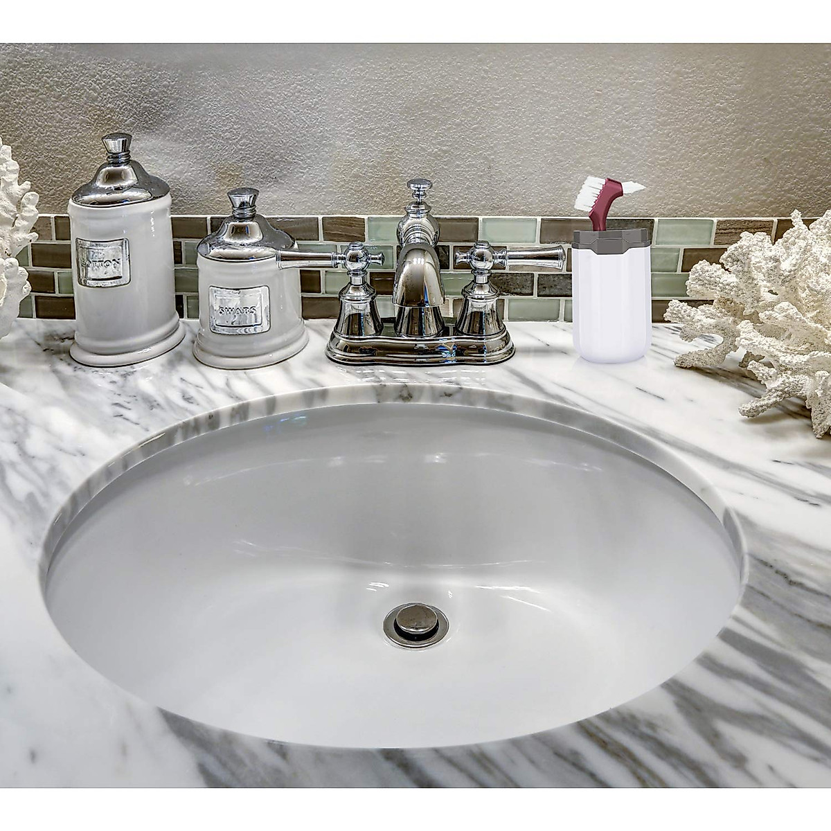 WILLBOND 6 Pieces Denture Brushes Cleaning Hard Denture Toothbrush Retainer Brush with White Carrying Case for False Teeth Cleaning(Red, Green and Blue)