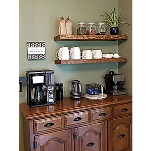 Joel's Antiques Floating Wall Shelf, Solid Pine, Shelving for Bathroom, Kitchen, Living Room, Patented Easy Install, Medium Brown, 30" x 8" x 2"