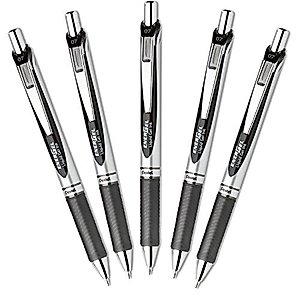 Pentel EnerGel Deluxe RTX Retractable 0.7mm Fine Line Metal Tip Liquid Gel Pen , Black Ink, 1 Set, 5 pens per set