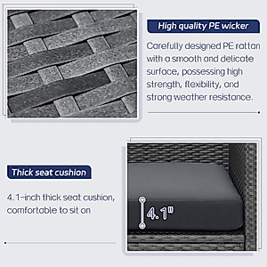 BULEXYARD Grey PE Wicker Patio Furniture Sectional Conversation Sofa Set with 43" Propane/Natural Gas Fire Pit Table, Large Size High Back Outdoor Furniture Set with Fireplace(10Pcs, Dark Grey)