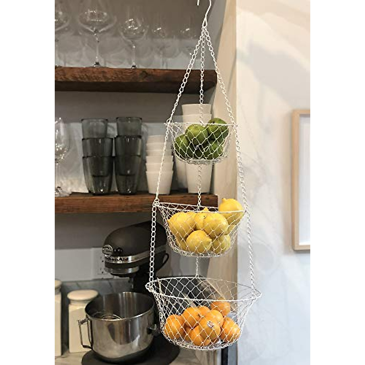 Fox Run White 3-Tier Kitchen Hanging Fruit Baskets, 32 Inches