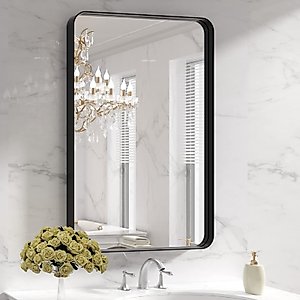 LOAAO 28X36 Inch Black Metal Framed Bathroom Mirror for Wall, Matte Black Bathroom Vanity Mirror Farmhouse, Anti-Rust, Tempered Glass, Hangs Horizontally or Vertically
