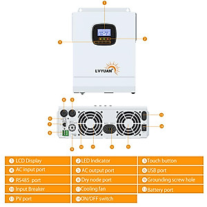 LVYUAN All-in-one Solar Hybrid Charger Inverter Built in 3000W 24V Pure Sine Wave Power Inverter and 60A MPPT Solar Controller for Off-Grid System