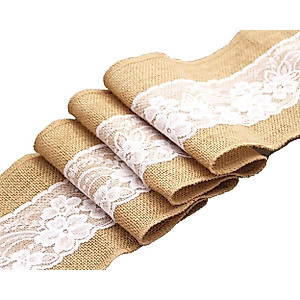 Lelly Q Burlap Lace Chair Sashes 6×94inch,Hessian Jute Chair Cover Bows Rustic Linen Lace Chair Bows for Wedding Decoration, Bridal Showers,Party, Home Decor