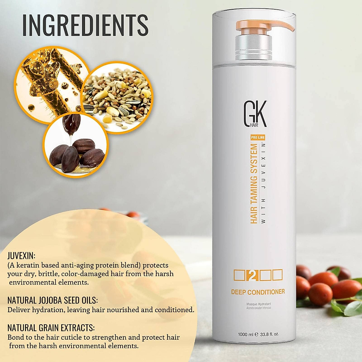 GK HAIR Global Keratin Deep Conditioner Masque (33.8 Fl Oz/1000ml) Intense Hydrating Repair Treatment Mask for Dry Damaged Color Treated Frizzy Hair Restoration Formula with JOJOBA Seed Oils