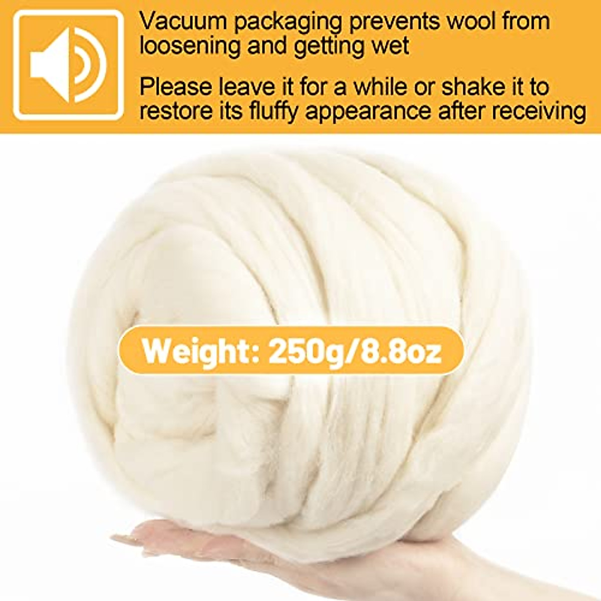 Natural Wool Roving - 8.8 oz Fibre Wool Yarn Roving Needle Felting Wool Hand Spinning for Beginners Adult Wool Felting Yarn Supplies DIY Craft Materials - Beige