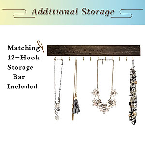 GLANT Rustic Wall Mounted Jewelry Organizer with Wooden Barndoor Decor,Wooden Wall Mount Holder,Jewelry holder for Necklaces, Earings, Bracelets, Ring Holder. Includes matching hook organizer (Rustic)