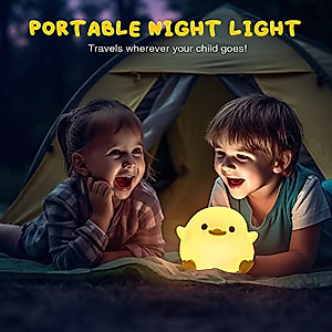 UNEEDE LED Cute Bean Duck Night Light, DoDo Duck Silicone Nursery Night Light Rechargeable Table Lamp Bedside Lamp with Touch Sensor for Bedrooms, Living Room