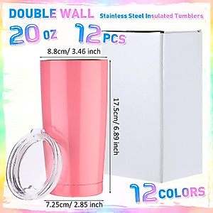12 Pieces 20 oz Stainless Steel Tumbler Bulk with Lids, Powder Coated Travel Mug Tumblers Double Wall Vacuum Insulated Coffee Tumbler Cup for Hot Cold Water Drinks, 12 Colors