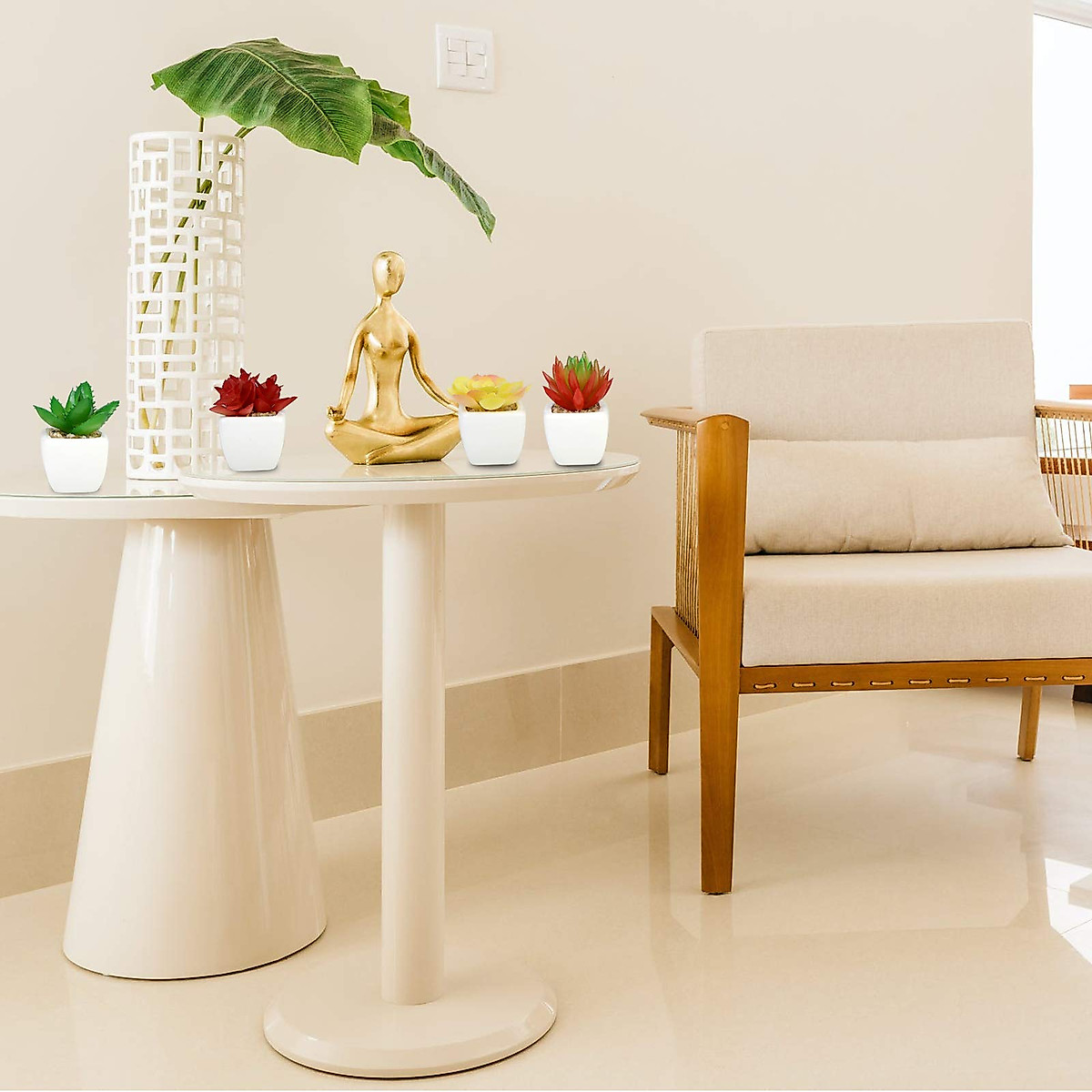 4 Pack Succulent Plants Artificial Fake Succulents in Pots Faux Succulents Fake Plants Bulk Assortment in Flocked Green Small Succulent Holder Decor for Window Landscape Garden Home Office Decor