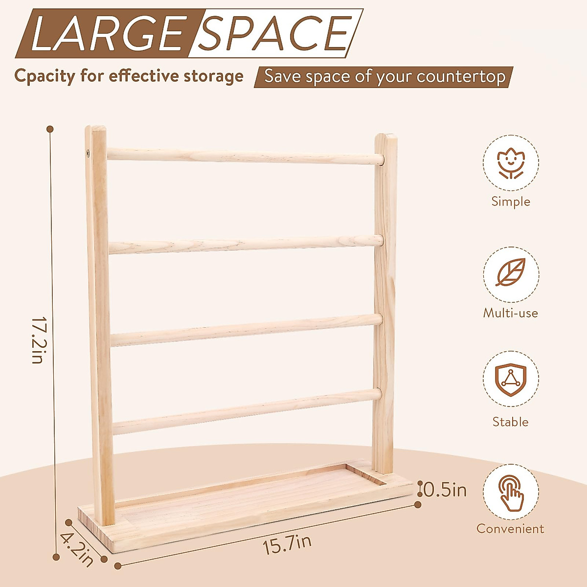 PABOBIT Claw Clip Organizer, Wooden Hair Clip Organizer Storage for Women Girls, Table Standing Claw Clip Holder Hair Clip Organizer (beige)