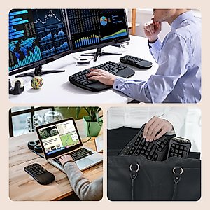 Meetion Master Wave Keys Ergonomic Wireless Keyboard, 2.4G Wireless/Bluetooth Split Keyboard with Wrist Rest, Separate Mini Numeric Keypad for Financial Accounting, for Mac/Windows/Laptop/PC/Tablet ﻿