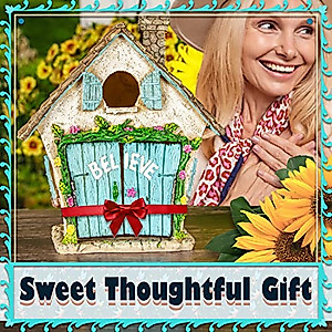 Twig & Flower The Adorable Believe Fairy Garden House - 8" Tall - Hand Painted Fairy Doors That Open Fairy House, Fairy Garden Decor, Fairy Garden Accessories Gnome Gifts for Her