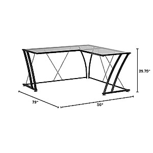 Flash Furniture Singleton Glass L-Shape Computer Desk with Black Metal Frame