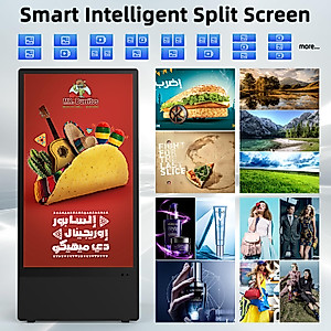 43 Inch Outdoor Digital Signage Displays,Rechargeable Digital Lcd Kiosks,Moveable Commercial Totem,IP55 Waterproof,Auto Adjustment High Brightness Screen(3840*2160),High Capacity Batterie,Android 9.0