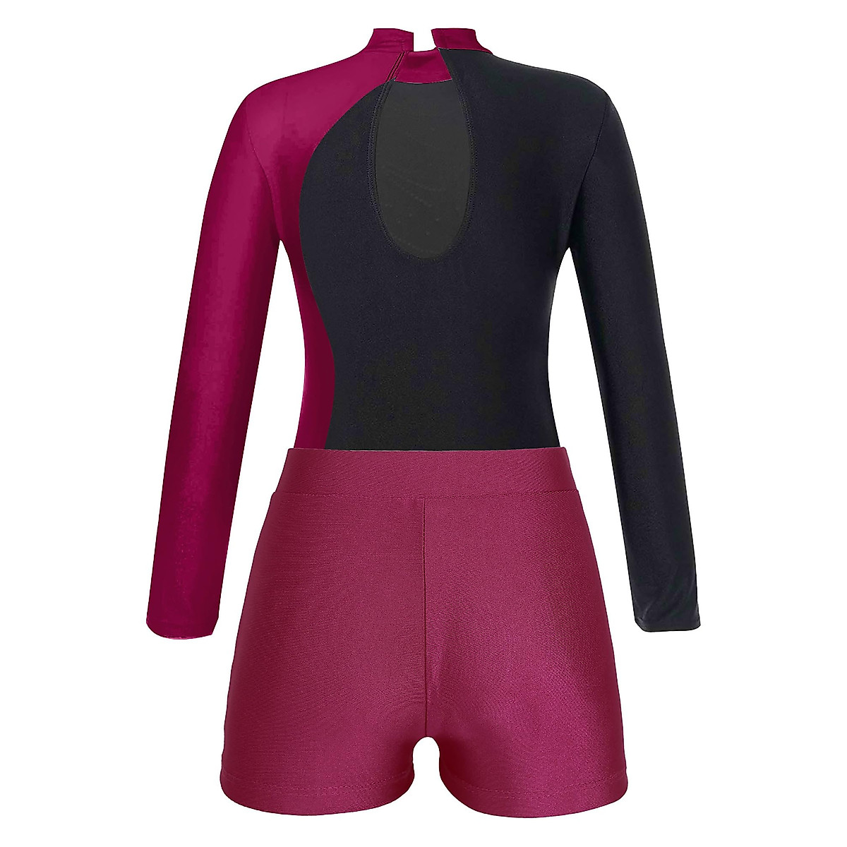 FEESHOW Girls 2Pcs Glitter Long Sleeve Leotards with Shorts Outfits Athletic Unitards Gymnastics Dancewear Clothes Red_A 14 Years