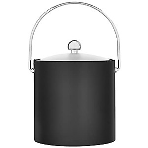 Kraftware Bartenders Choice Fun Colors Collection Ice Bucket 3-Quart, Black, Double Wall Construction, Keep Ice Perfectly Chilled, Hotel Ice Bucket, Guest Room Bar Area Ice Bucket, Bale Handle