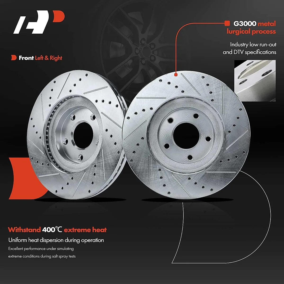 A-Premium 12.58 inch (319.6mm) Front Drilled and Slotted Disc Brake Rotors Compatible with Select Nissan and Infiniti Models - Altima, Murano, Maxima, 350Z, 370Z, G25, G35, G37, QX50, M35, 2-PC Set