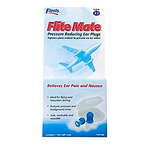 Flents Reusable Ear Plugs, Ideal for Flying And Mountain Driving, Reduces Pressure And Background Noise, 1 Pair With Travel Size Case, Easy Use With Comfort Fit, NRR 29, Blue, Made In The USA