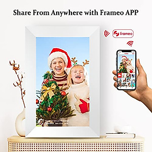 AEEZO 10.1 Inch WiFi Digital Picture Frame, IPS Touch Screen Smart Cloud Photo Frame with 16GB Storage, Easy Setup to Share Photos or Videos via Frameo APP, Auto-Rotate, Wall Mountable (White)