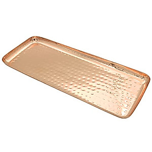 Hammered Copper Serving Tray, Kitchen Brass Tray - Rectangle Charger Plate, Home Accessory Food Tray for Entertaining & Housewarming Copper Tray Gifts