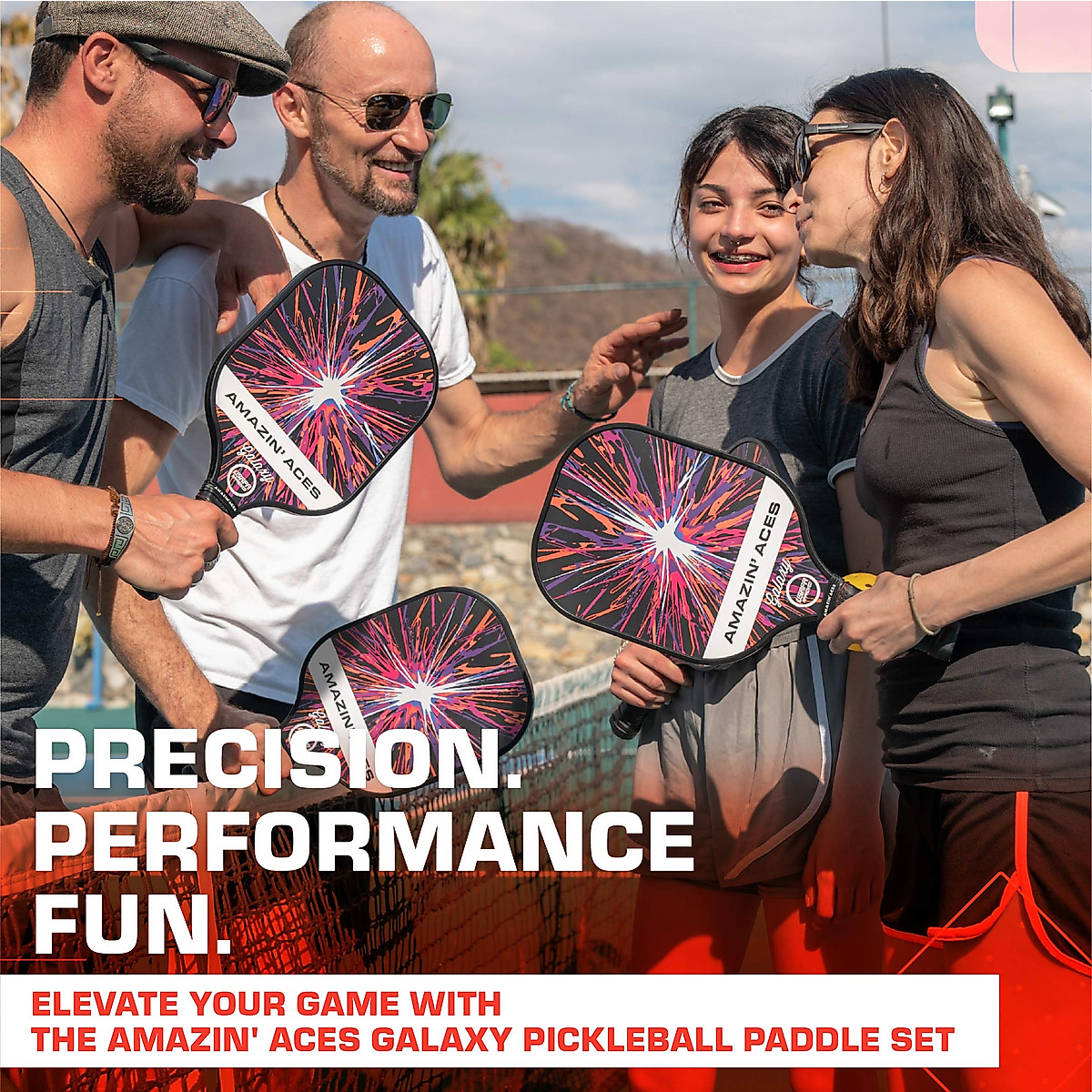 Amazin' Aces Galaxy Pickleball Paddles Set of 2, Pickleball Rackets w/ 4 Pickleball Outdoor Balls & 1 Pickleball Bag, for Sports & Outdoors Fun, USAPA Approved