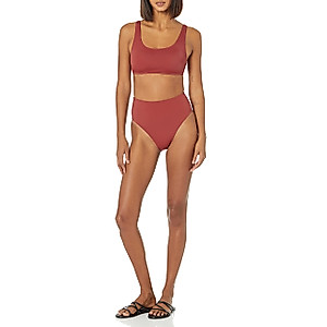 Amazon Essentials Women's High Waist High Leg Bikini Bottom, Brick Red, Medium
