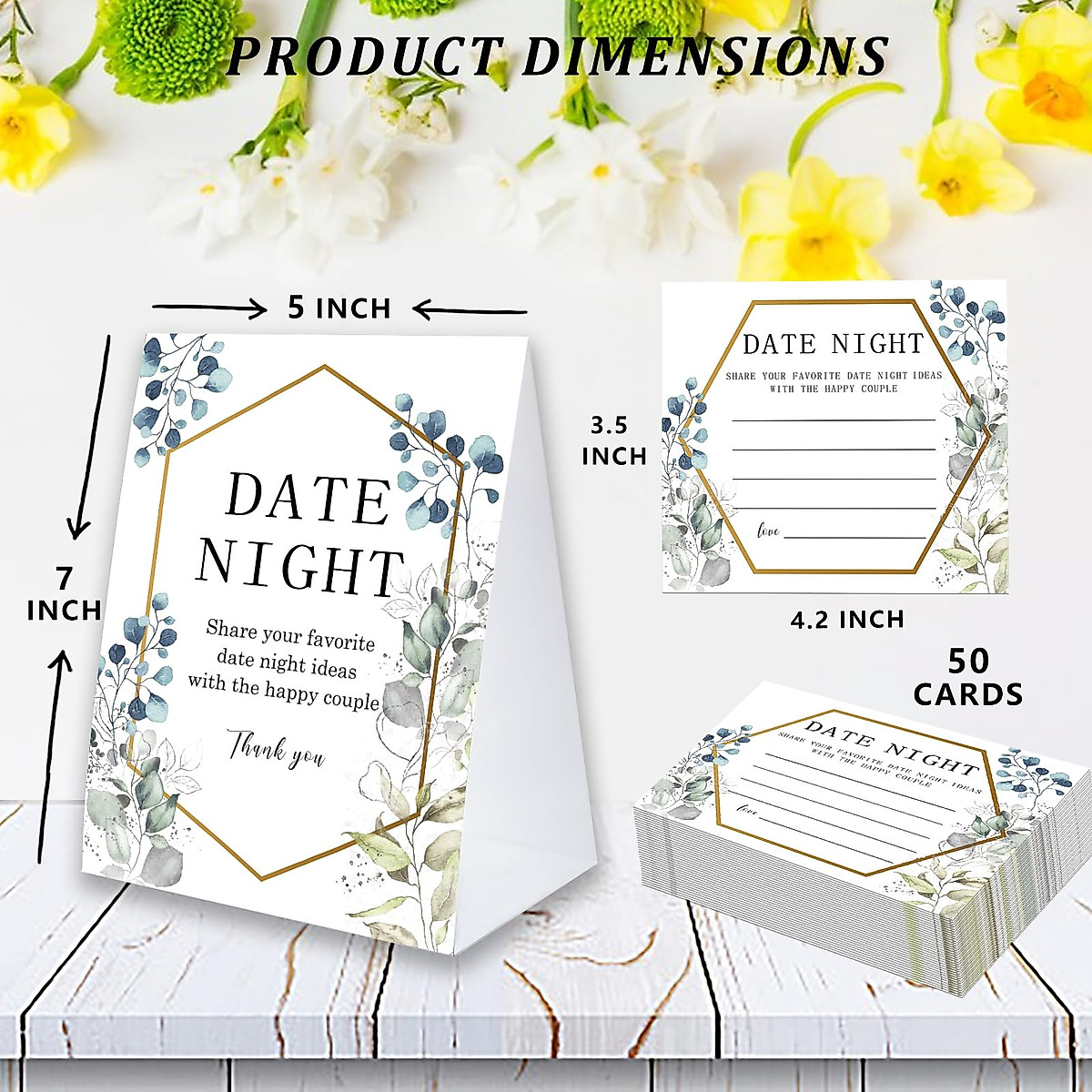 Eucalyptus Bridal Shower Games Date Night Sign, 1 Date Night Sign and 50 Date Night Cards, Bridal Shower Decorations, Wedding Shower Game-DNYH08