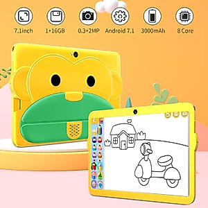 kcavykas 7.0-Inch HD Display Quad Core Android 7.1 Tablet Pc for Children 1+16gb Multi-Function Bluetooth WiFi Support 128g Memory Card (Yellow)