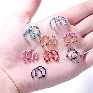 JOERICA 24-30PCS 16G Horseshoe Septum Rings Stainless Steel Nose Circular Barbells Rings Cartilage Tragus Helix Eyebrow Daith Earring Piercings Body Jewelry Ball and Arrow 8mm/10mm