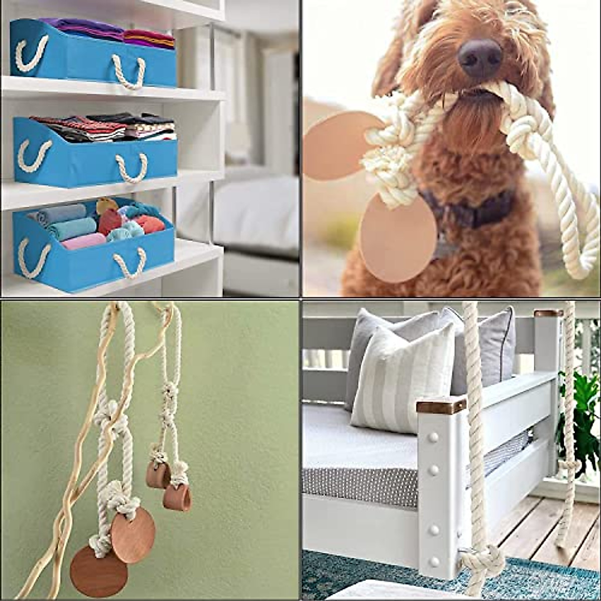 1OO% Cotton Rope (1 inch x 48 feet) Natural Thick Twisted Rope for Crafts, Sports Tug of War, Hammock, Home Decorating Wedding Rope