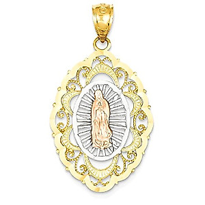 IceCarats 14K Tri Color Gold Our Lady of Guadalupe Virgin Mary Necklace Virgencita Maria Rosa Pendant Catholic Christian Holy Mother Medallion Charm Only