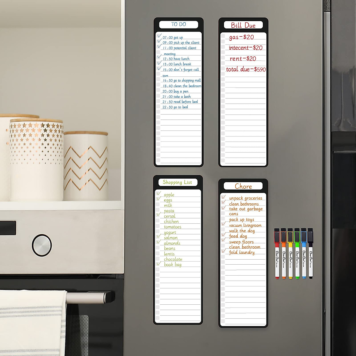 Magnetic Dry Erase List Board - 4"x12" Multifunctional List Board for Fridge - 6 Extra Fine Point Markers Included - Shipped Flat
