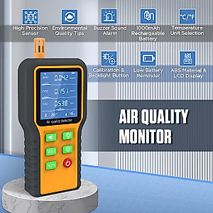 CMTOOL Air Quality Monitor Indoor Outdoor Home Air Quality Tester Analyzer CO2 Meter Portable Carbon Dioxide Formaldehyde Detector Testing Kit with Digital Temperature Humidity Sensor HCHO TVOC Test