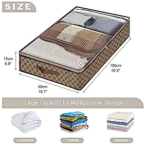 Bellzacasa 2 Pack Underbed Storage Bags 75L Foldable Clothes Bag Large Capacity Containers with Clear Lid Zippered Organizer with Handles for Clothes Blankets Bedding