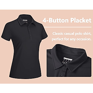 TACVASEN Womens Quick Dry Golf Polo Shirt Short Sleeve Sun Protection Shirts for Women Running Shirts Athletic Shirts Tops Black