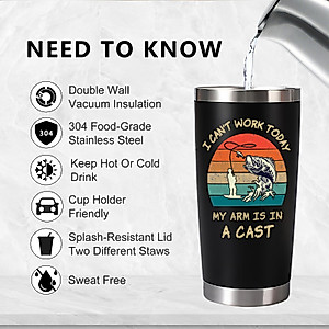 EchoMaven Fishing Gifts for Men Unique, Dad,- Gifts for Fisherman, Men Who Love Fishing, Fishing Lovers - Fisherman Gifts for Men - Fishing Tumbler 20oz - I CAN'T WORK TODAY MY ARM IS IN A CAST